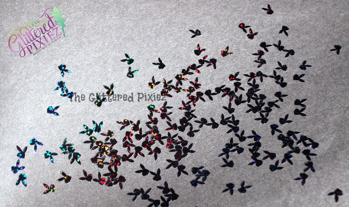 BLACK SEXY BUNNY holographic effect (playboy like) shape Glitter- Pixi – The Glittered Pixiez