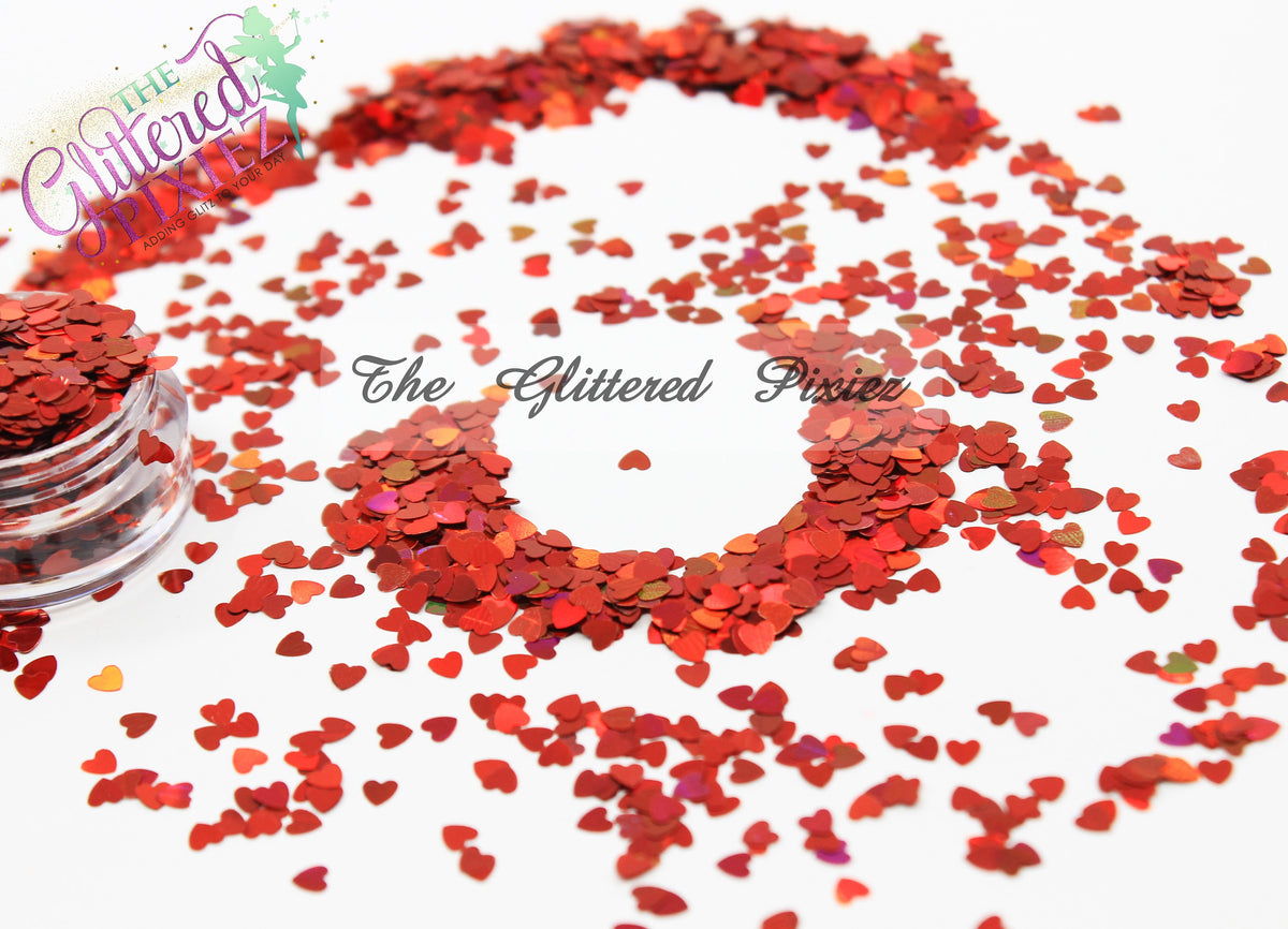 Inferno (Red) Holographic 3mm heart glitter - Pixie Shapes Collection ...